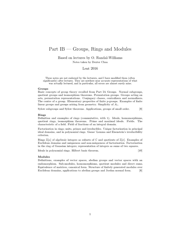Groups Rings and Modules | PDF | Ring (Mathematics) | Group (Mathematics)