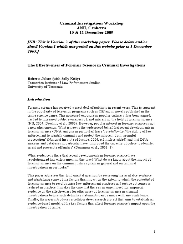 The Effectiveness of Forensic Science in Criminal Investigations | PDF ...