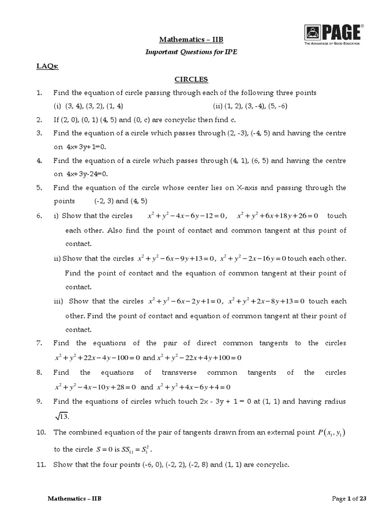 SR Maths - IIB Important Qs | Download Free PDF | Ellipse | Circle