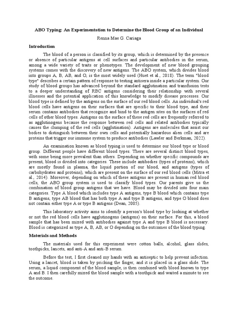 Cariaga Lab Report. Blood Typing | PDF | Blood Type | Antibody