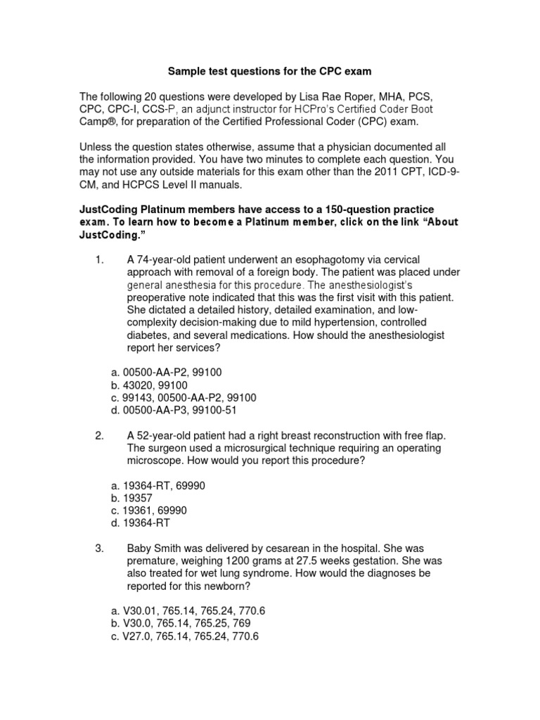 Silo - Tips - Sample Test Questions For The CPC Exam | PDF | Cancer ...