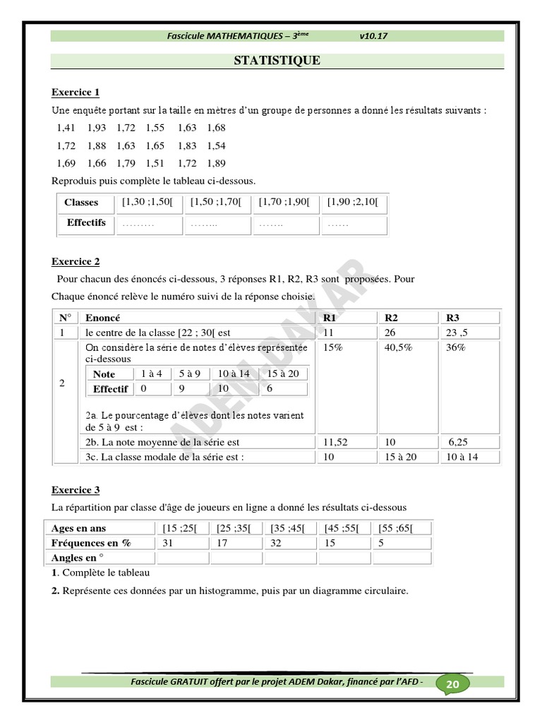 Fascicule Adem Math 3e-21-26 | PDF | Statistiques | Mathématiques