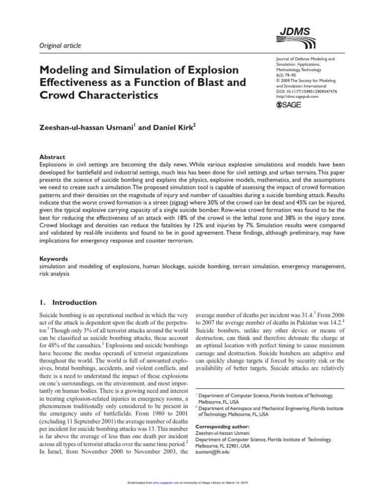 Modeling And Simulation Of Explosion Effectiveness As A Function Of