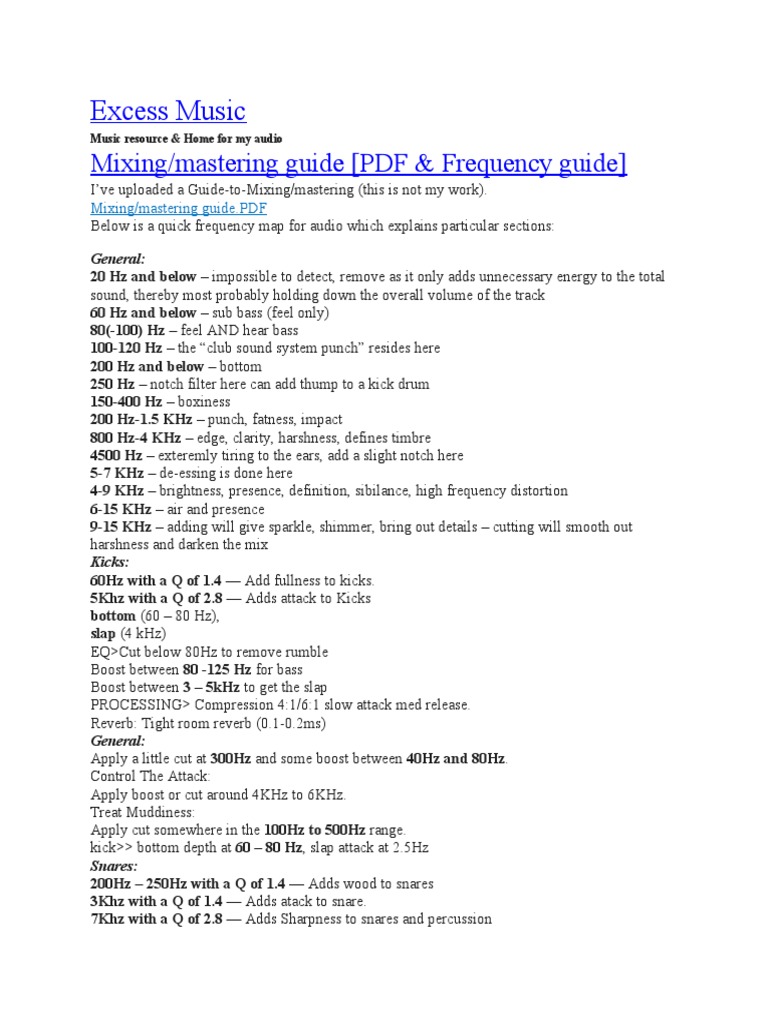 Mixing Mastering Guide | Download Free PDF | Equalization (Audio) | Sound Production
