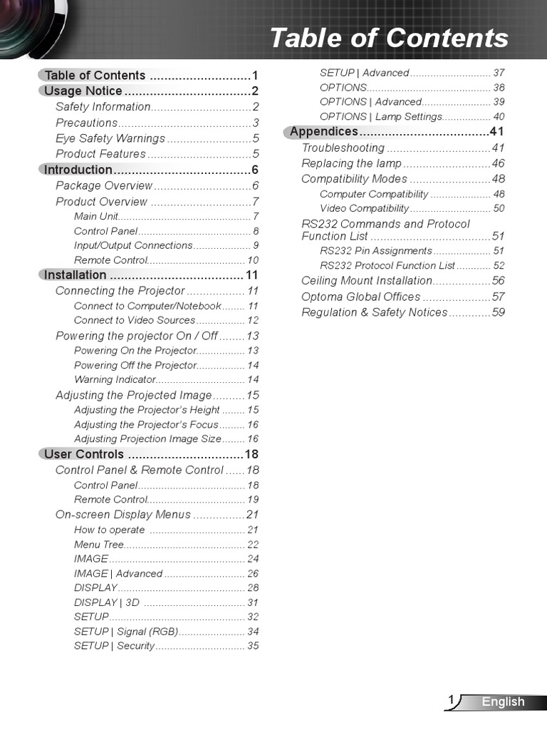 Optoma PRO360W Multimedia Projector User's Manual | PDF | Electronic ...