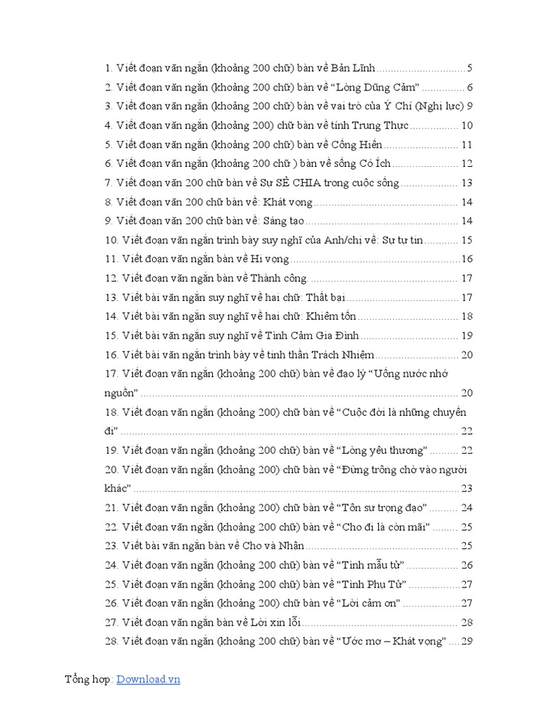 125 đoạn văn hay về NLXH NH 22 - 23 | PDF