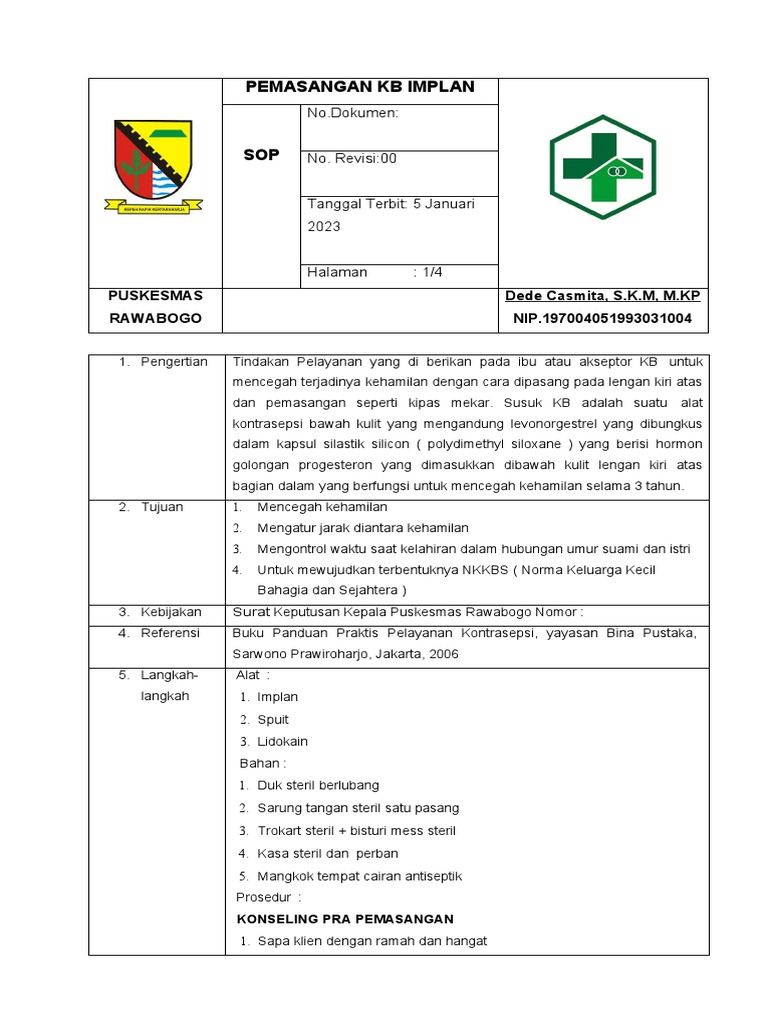 SOP Pemasangan KB Implan | PDF