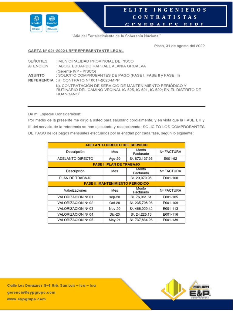 Carta Comprobante Pago Huancano Pdf