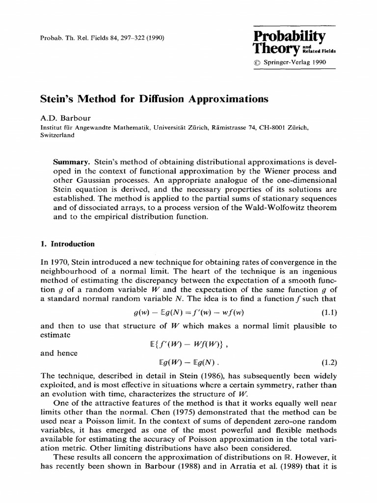 Stein's Method for Diffusions | PDF | Distribution (Mathematics) | Limit (Mathematics)