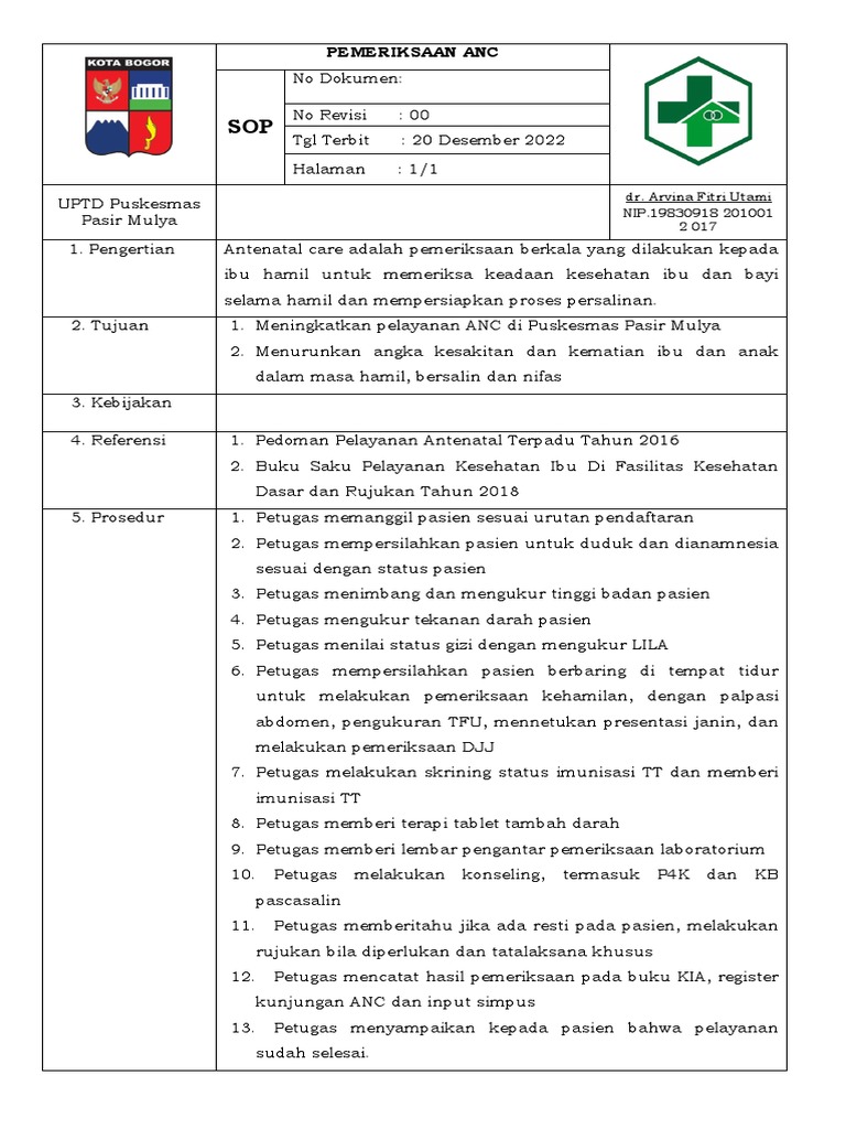 Sop - Pemeriksaan Anc | PDF