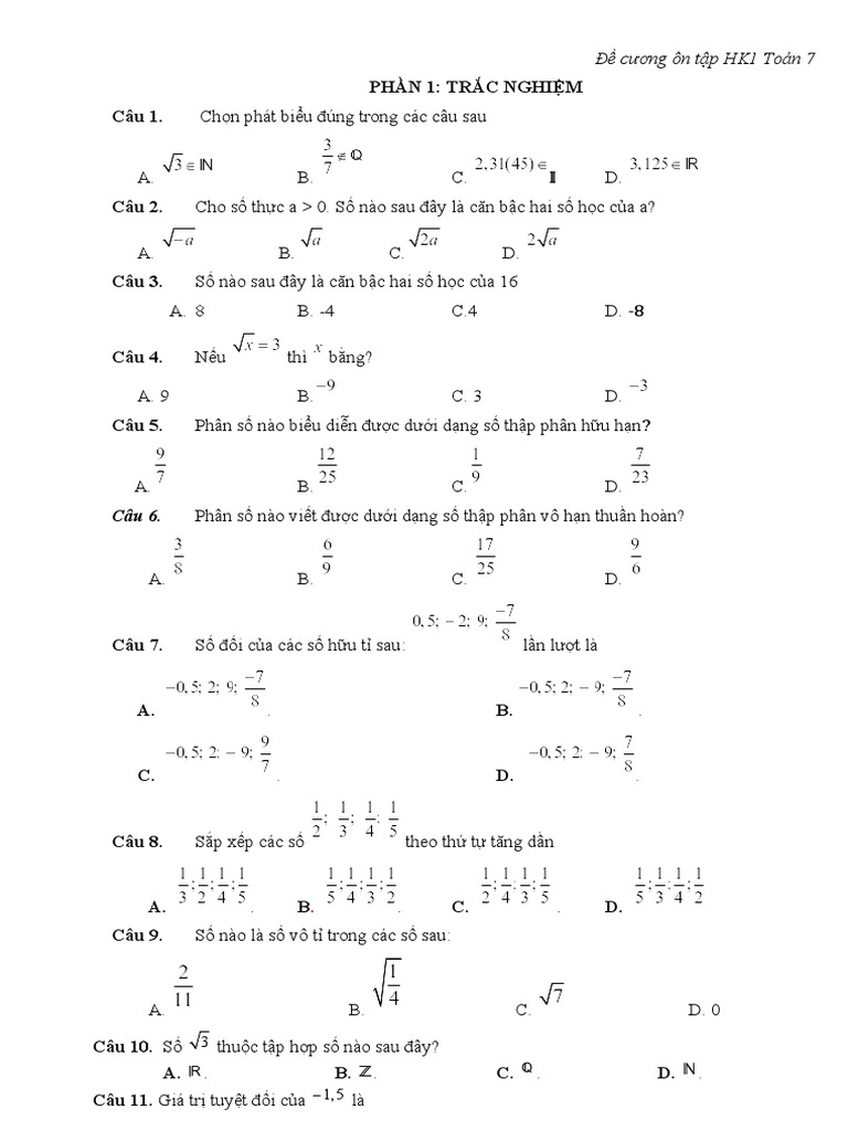 ĐỀ CƯƠNG TOÁN 7-HK1 chuẩn-22-23 | PDF