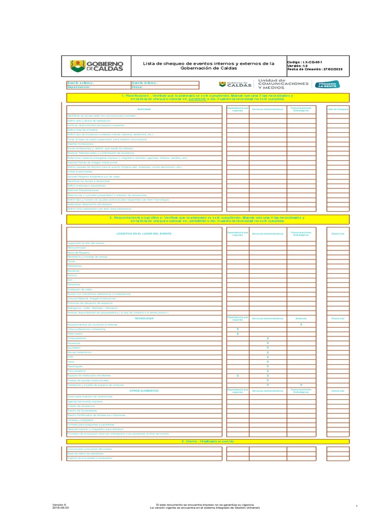 Lx-CD-001-Lista de Chequeo de Eventos Internos y Externos de La ...