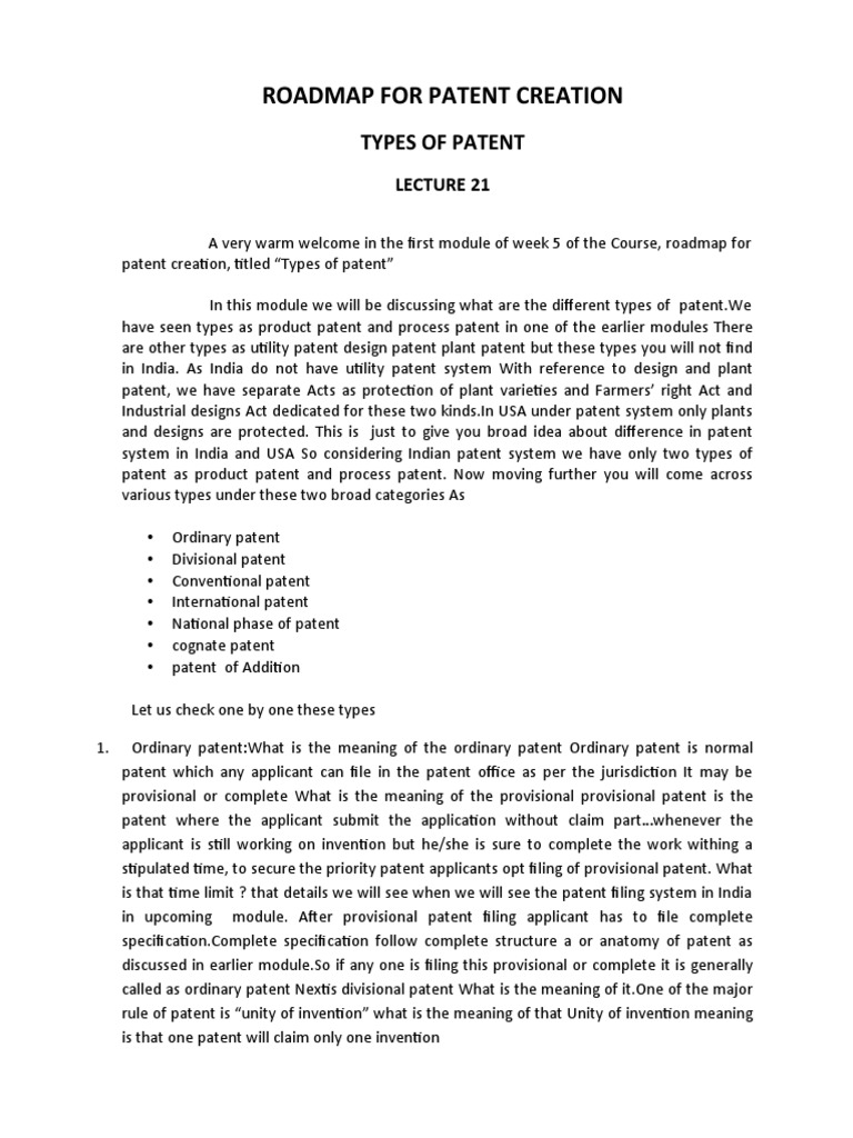Different Types of Patent | PDF | Priority Right | Patent Application