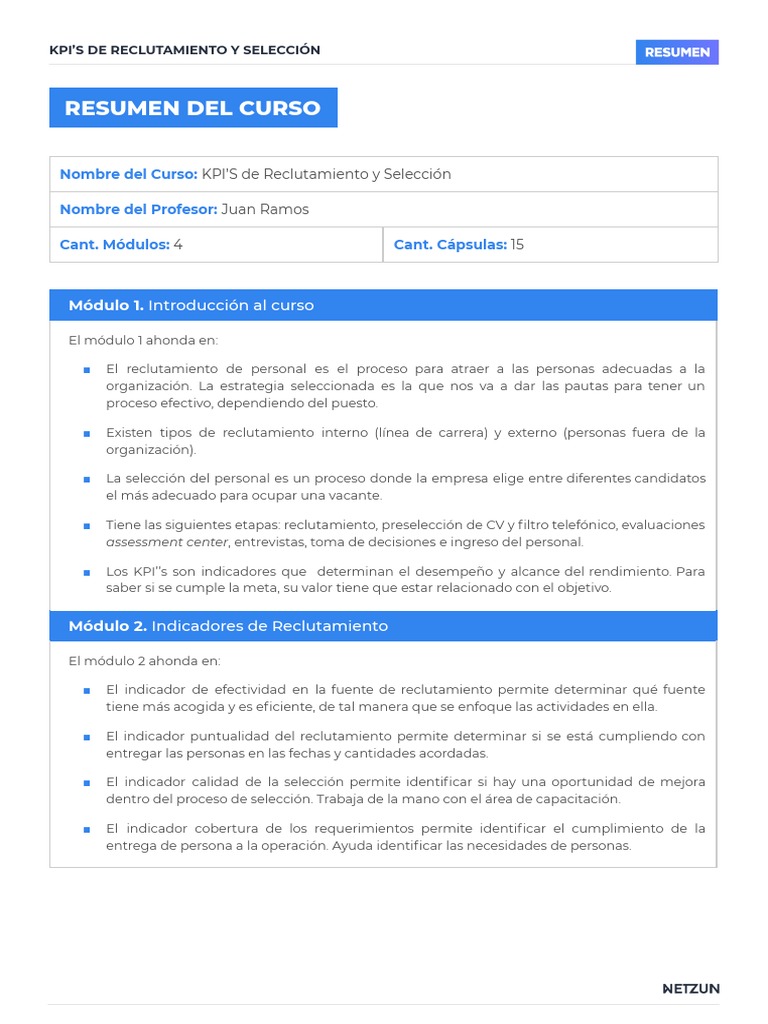 Resumen Del Curso KPIS de D9bg4q9 | PDF | Reclutamiento | Ciencia cognitiva