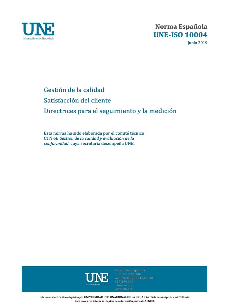 Une Iso 10004 2019 Gestion de La Calidad Satisfaccion Del Cliente | PDF