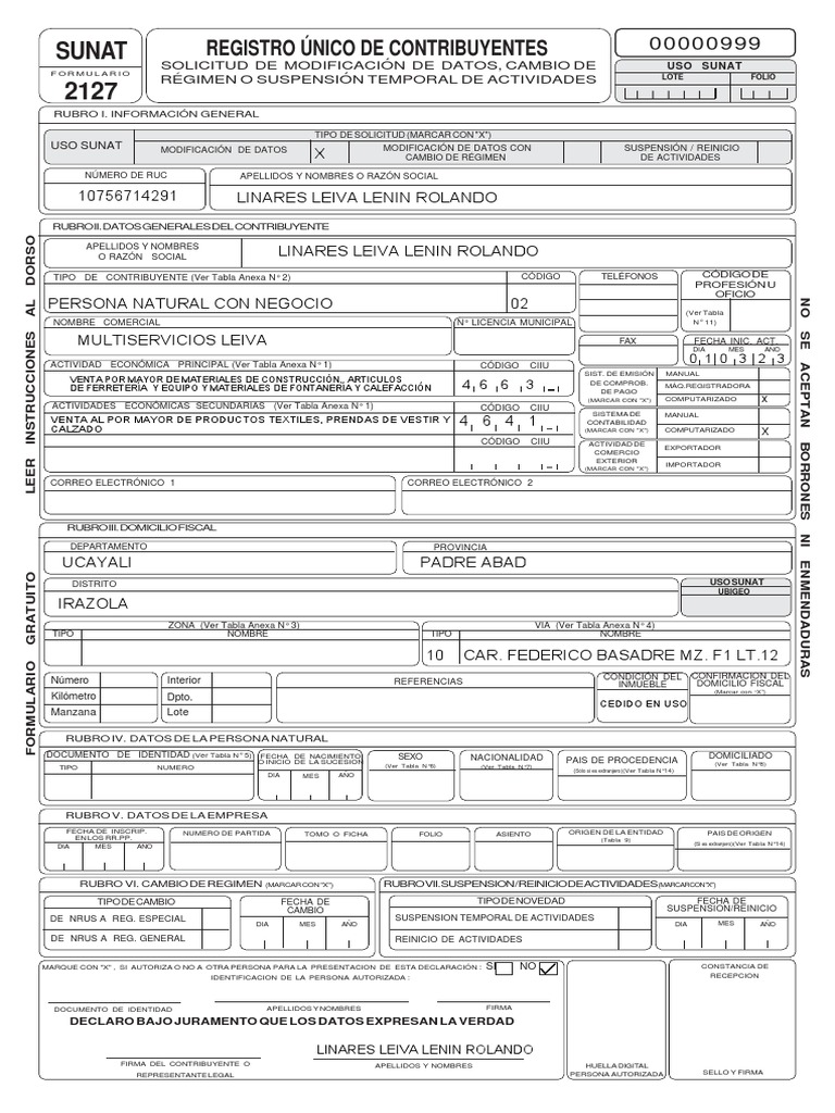 Formulario 2127 | PDF