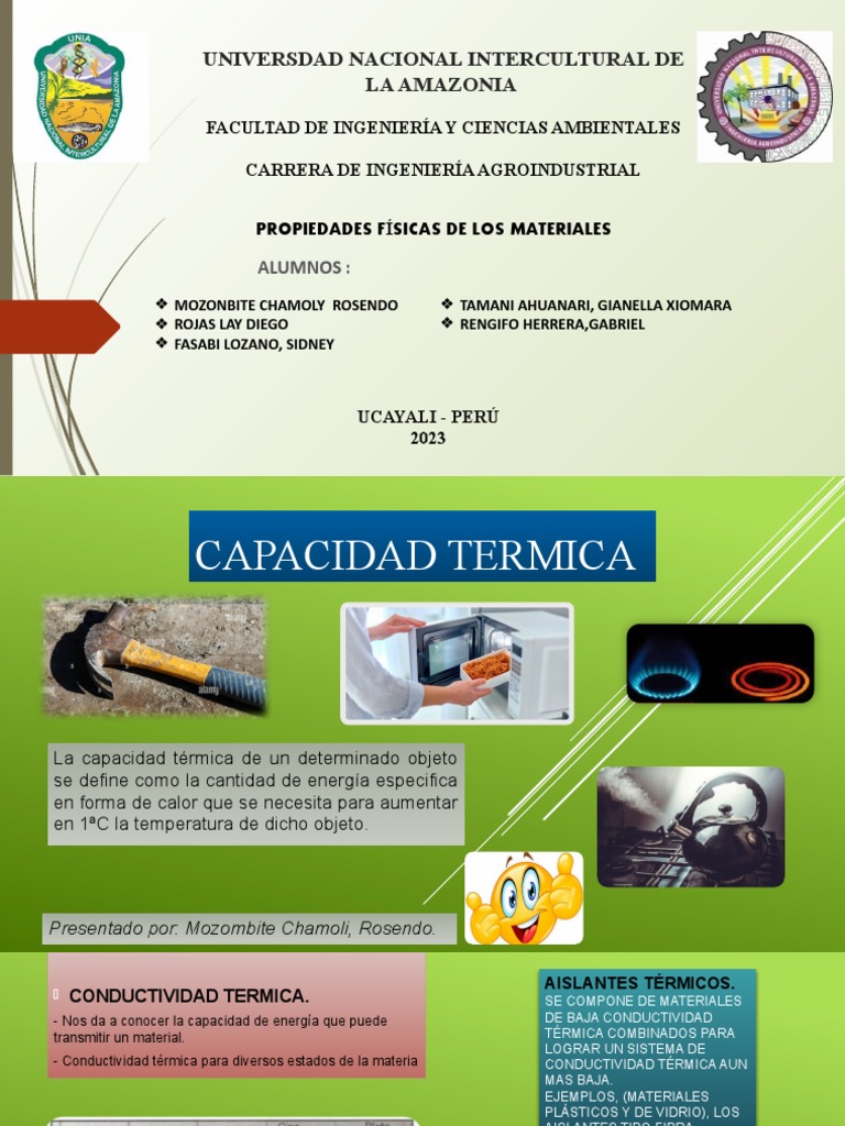 Propiedades físicas de los materiales: capacidad térmica, conductividad y dilatación térmica ...