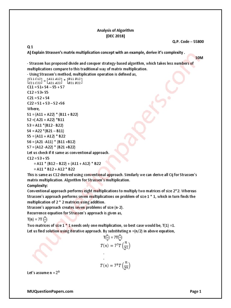 SE-Comps SEM4 AOA-CBCGS DEC18 SOLUTION | PDF | Recurrence Relation | Computational Complexity Theory