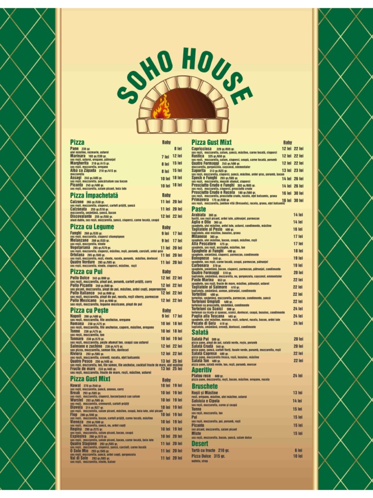 Meniu Pizza Soho House Resita Pizzainfo | PDF