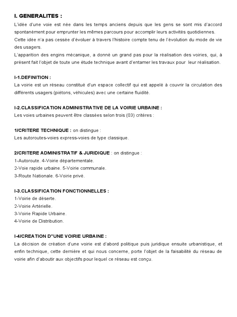 Définition et classification de la voirie | PDF | Trottoir | Stationnement