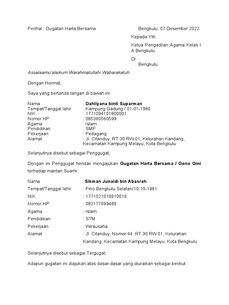 12.format Gugatan Harta Bersama | PDF
