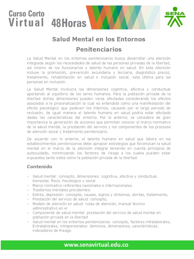 Salud Mental En Entornos Penitenciarios Pdf Salud Mental