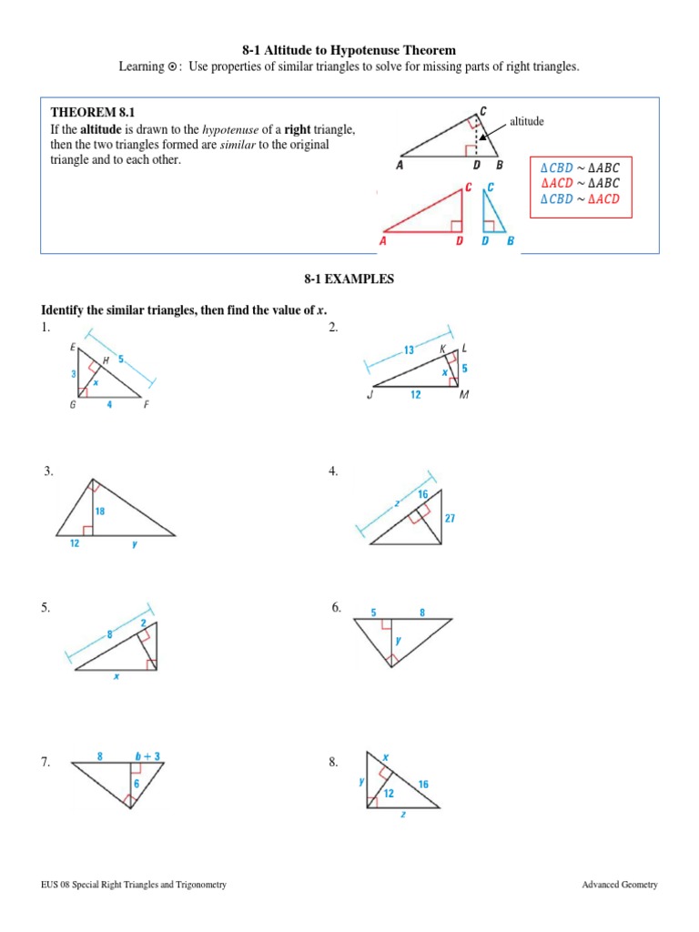 8-1 Altitude To Hypotenuse Theorem | PDF