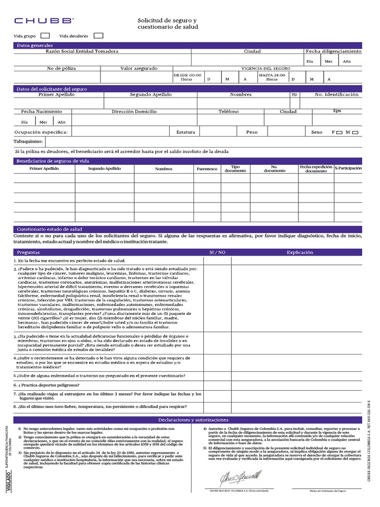 Declaracion de Asegurabilidad Final. Life. Chubb | PDF | Seguro