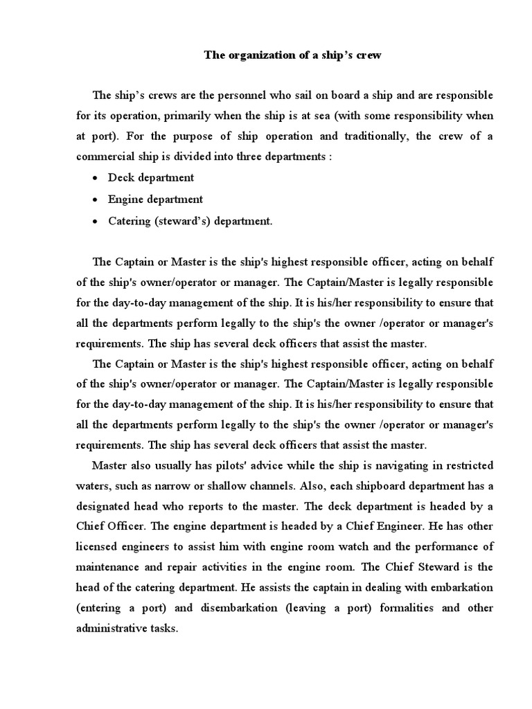 The Organization of A Ship's Crew | PDF | Sea Captain | Ships