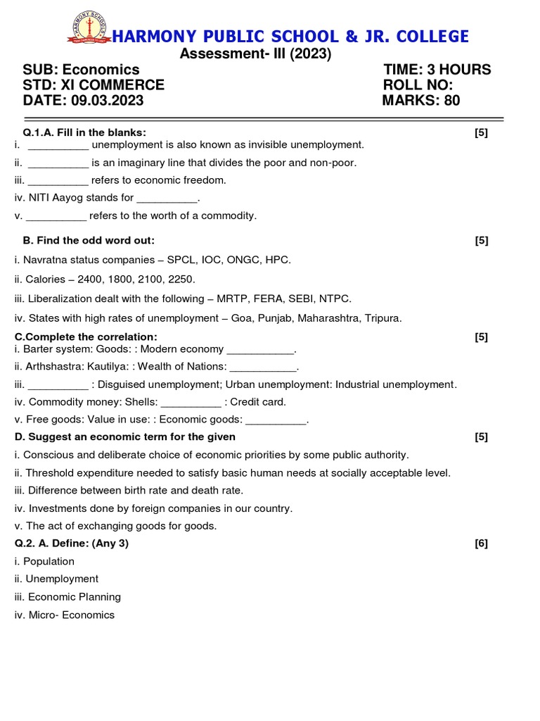 11 Commerce Economics QP PDF | PDF | Economics | Unemployment