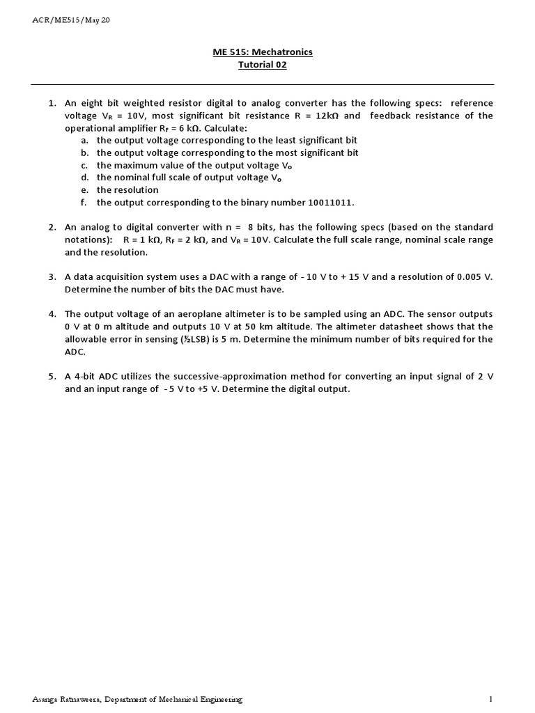 ME515 Tutorial 02: Calculating DAC and ADC Specifications | PDF
