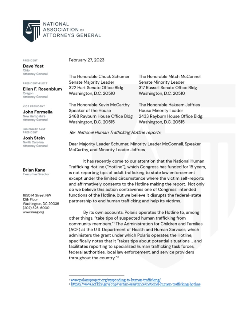 State Attorney General Letter To Congress - Polaris | PDF | Human ...