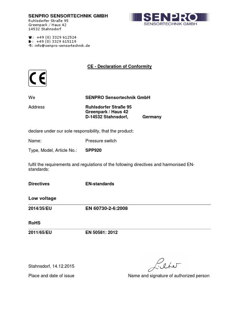 SPP920 CE Declaration of Conformity | PDF