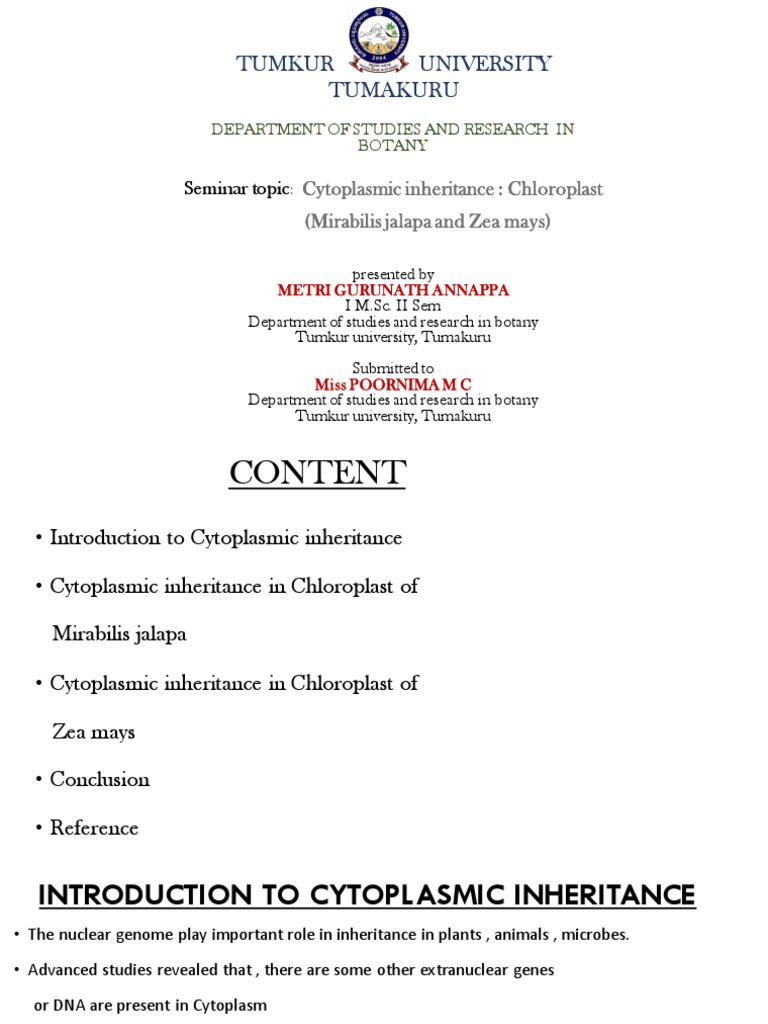 Cytoplasmic Inheritance in Chloroplasts | PDF | Chloroplast | Heredity