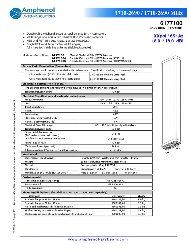Dual Polarized Ultra-Wideband Antenna with Remote Electrical Tilt ...