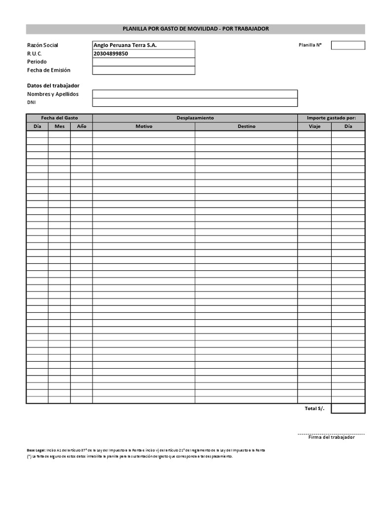 Planilla de Movilidad | PDF