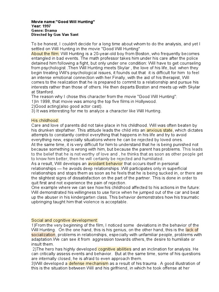 Will Hunting | PDF | Psychological Trauma | Psychological Concepts