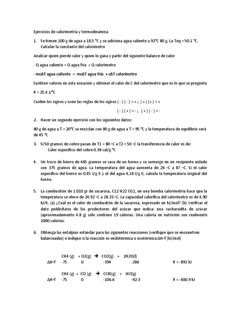 Ejercicios de Calorimetría y Termodinámica | PDF | Calor | Calorimetría