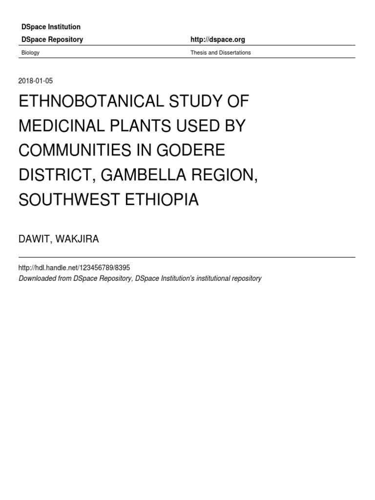 Dawit Wakjira Final Thesis... | PDF | Conservation Biology | Traditional Medicine