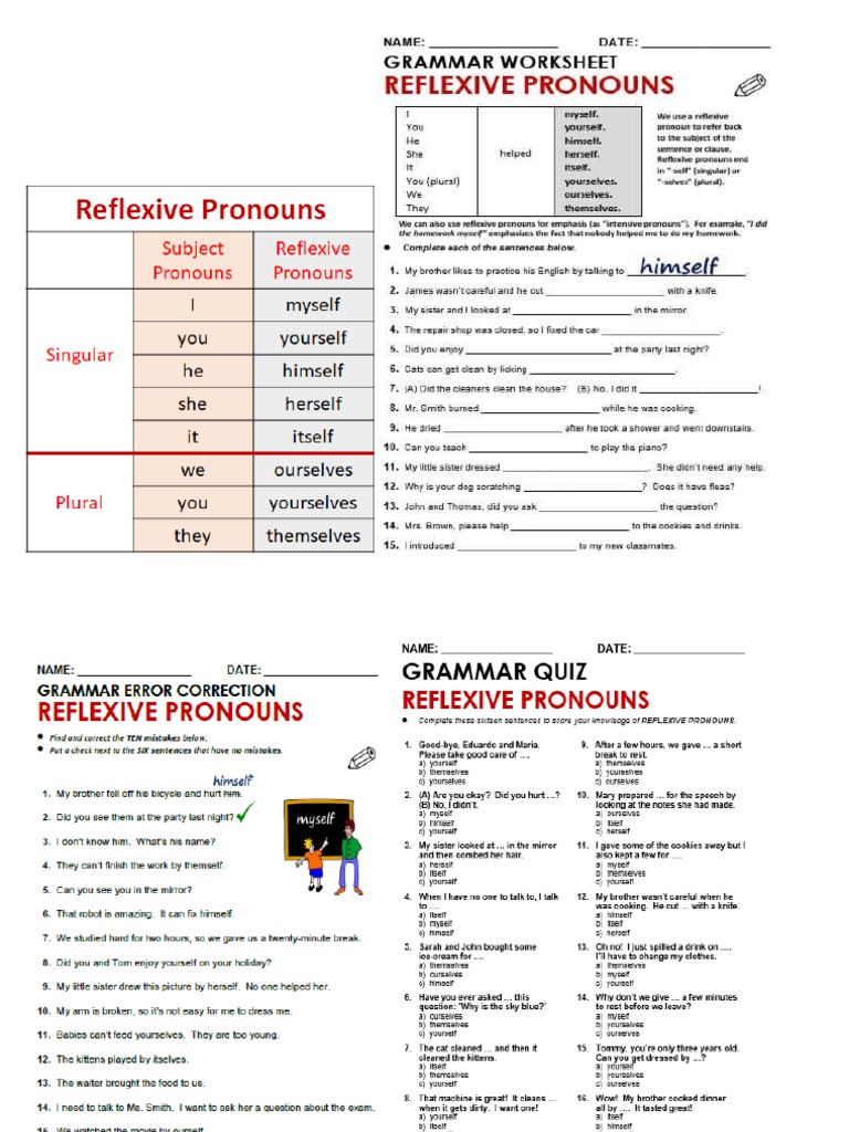 Reflexive-Pronouns Worksheet - PNG | PDF