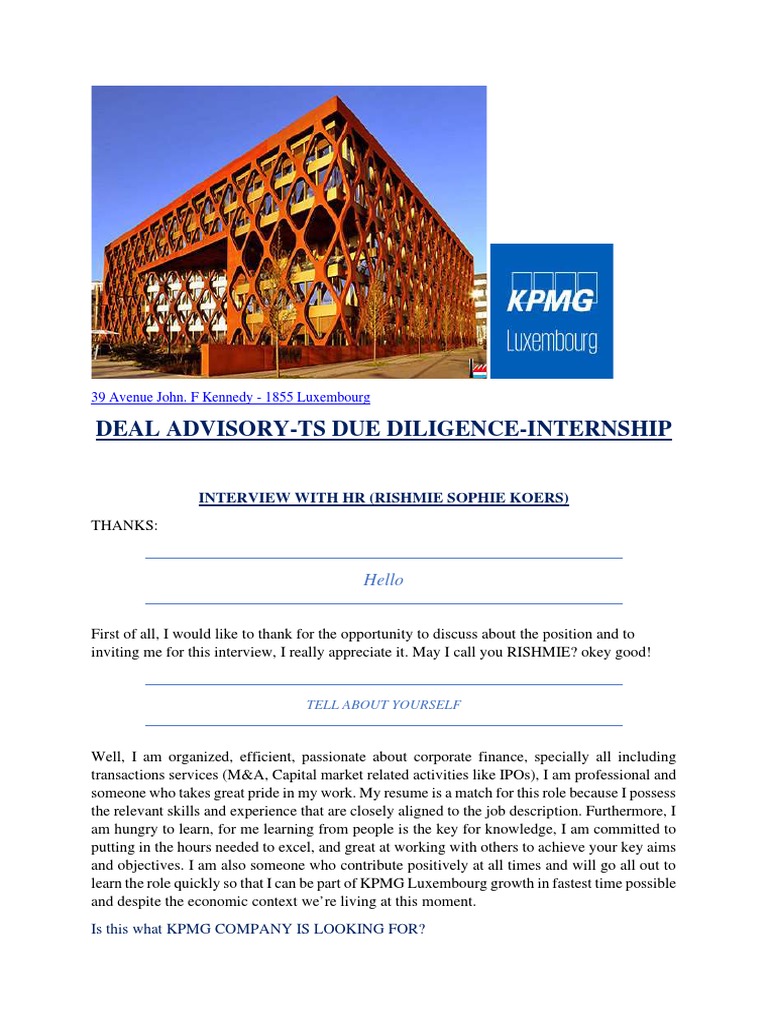 Final Interview KPMG | PDF | Mergers And Acquisitions | Due Diligence