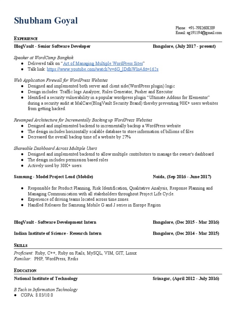 Shubham Goyal Resume | PDF