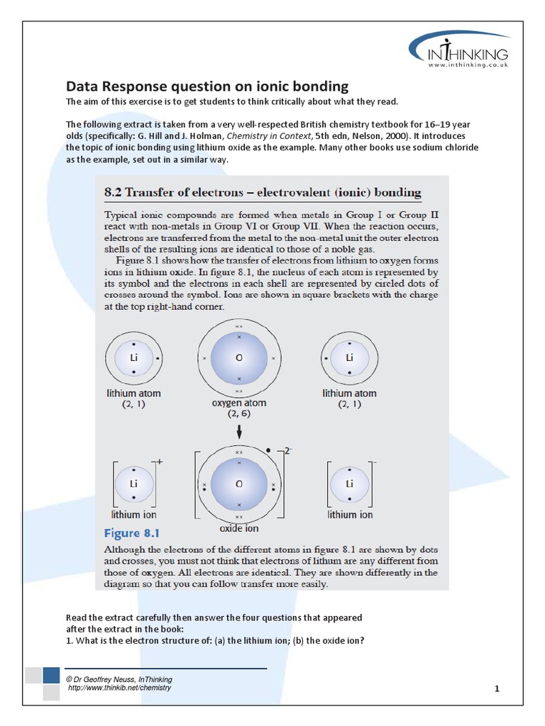 Data Response Ionic Bonding | PDF | Ionic Bonding | Chemical Elements