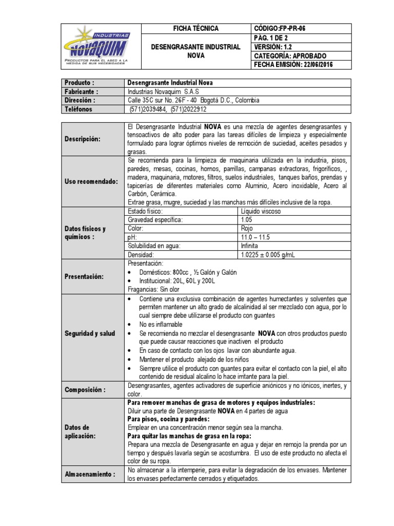 Desengrasante Industrial | PDF | Agua | Química