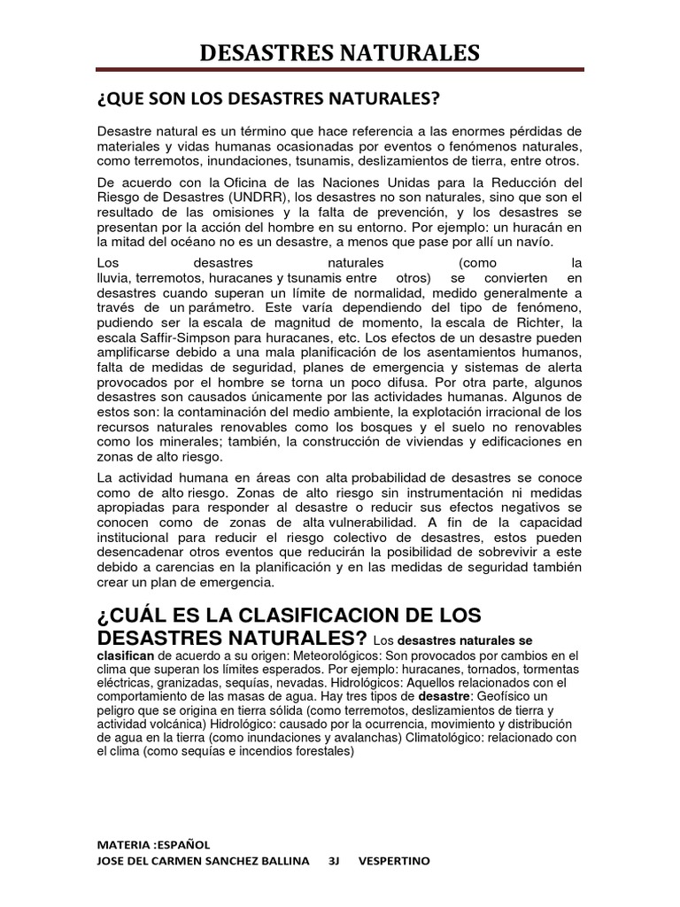 Desastres Naturales: Prevención y Clasificación | PDF | Desastres ...