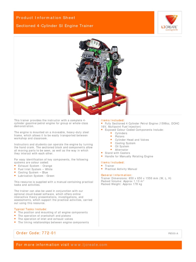 772-01 Sectioned 4-Cylinder Gasoline Engine Trainer | PDF | Engines | Piston