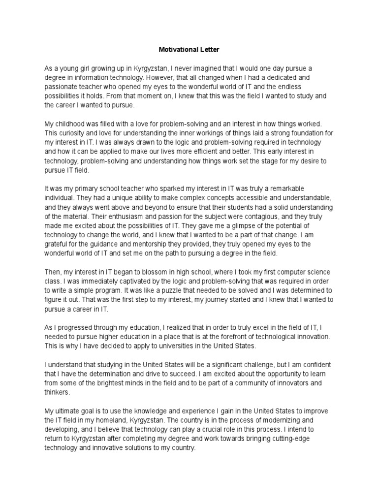 Motivational Letter by Mirlanova Dayana | PDF | Cognitive Psychology | Behavior Modification