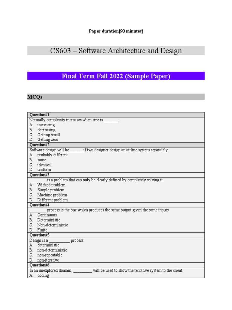 CS603 Final Paper Pattern For Fall2020 | PDF | Class (Computer Programming) | Inheritance ...