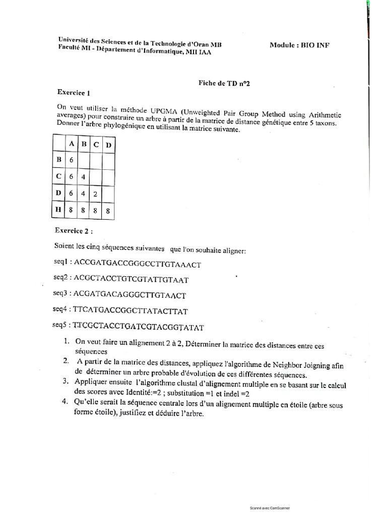 TD2 Bio Info USTO Informatique Master IAA | PDF