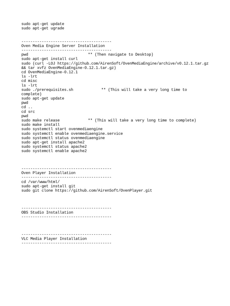 Oven Media Engine Installation Commands | PDF